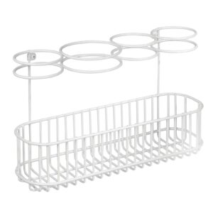 mDesign Metal Wire Cabinet/Wall Mount Hair Care & Styling Tool Organizer - Bathroom Storage Basket for Hair Dryer, Flat Iron, Curling Wand, Hair Straightener, Brushes - Holds Hot Tools - White