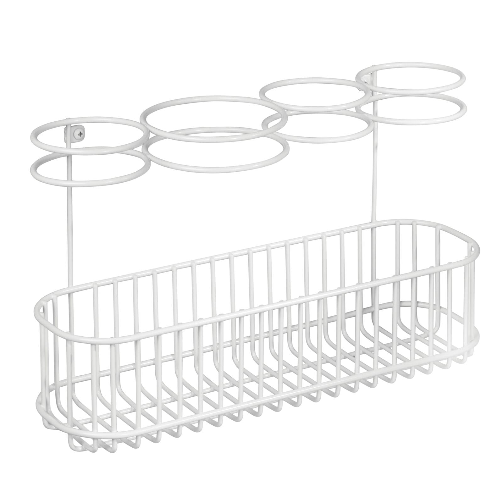 mDesign Metal Wire Cabinet/Wall Mount Hair Care & Styling Tool Organizer - Bathroom Storage Basket for Hair Dryer, Flat Iron, Curling Wand, Hair Straightener, Brushes - Holds Hot Tools - White