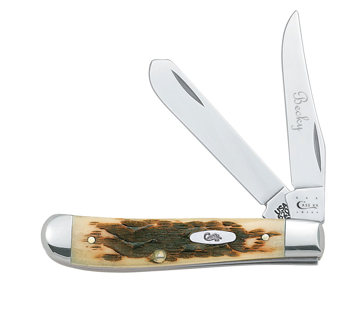 Case Personalized Amber Bone Mini Trapper Pocket Knife - Free Laser Engraving