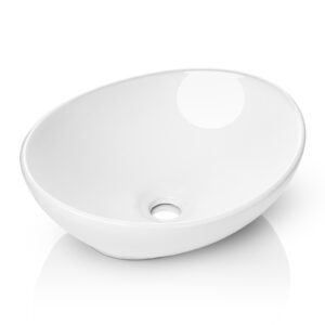 Miligoré 16" x 13" Oval White Ceramic Vessel Sink - Modern Egg Shape Above Counter Bathroom Vanity Bowl