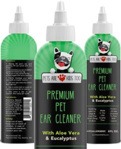 cat & dog ear cleaner solution - itch relief for dogs and cats - clear, no mess formula, pet ear cleaner with aloe vera & eucalyptus (1 btl)