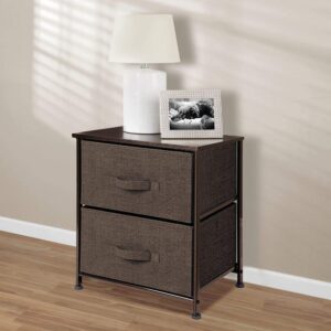 mDesign Small Storage Dresser End/Side Table Night Stand with 2 Removable Fabric Drawers - Organizer for Bedroom, Living Room, Closet - Hold Clothes, Linens, Accessories, Lido Collection, Dark Brown