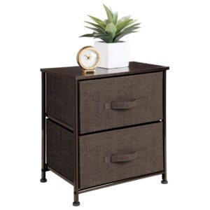 mdesign small storage dresser end/side table night stand with 2 removable fabric drawers - organizer for bedroom, living room, closet - hold clothes, linens, accessories, lido collection, dark brown