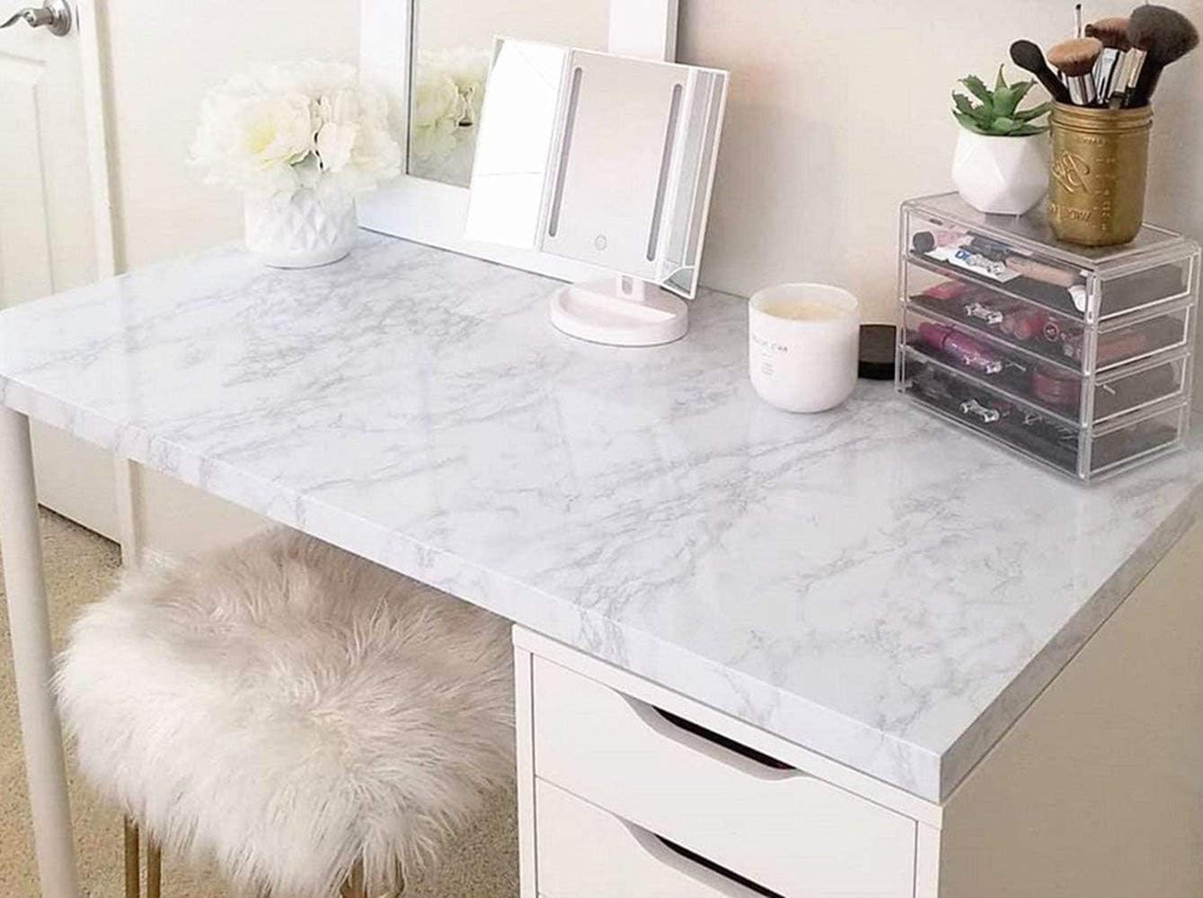 Abyssaly Marble Contact Paper for Countertops, White Gray Faux Marble Wallpaper Peel and Stick, Self Adhesive Removable Counter Top Peel and Stick Waterproof for Kitchen Backsplash 15.7" X 118"