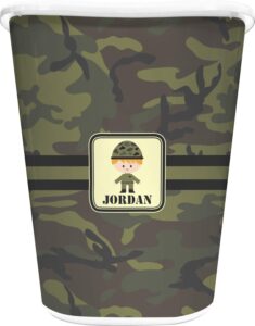 rnk shops personalized green camo waste basket - double sided (black)