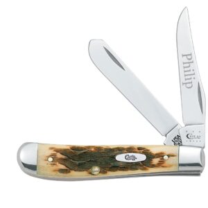 Case Personalized Amber Bone Mini Trapper Pocket Knife - Free Laser Engraving