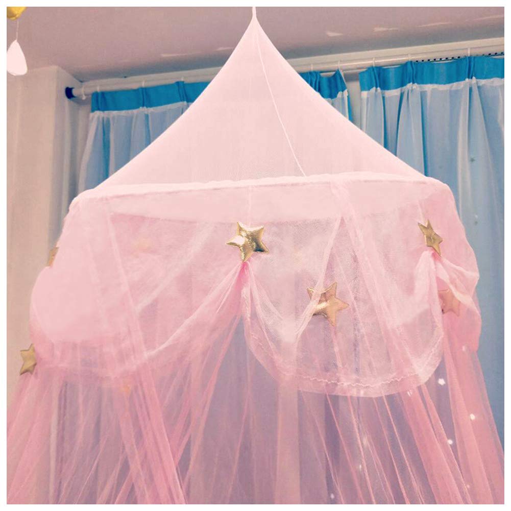 NYDECOR Mosquito Net Canopy Bed Curtains Dome Princess Stars Bed Reading Tent for Girls Kids Single Twin Full Queen Size Bed, Room Decor(Pink)