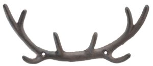 flag emotes wall mount coat rack deer antler tine hooks 12" wide heavy duty cast iron