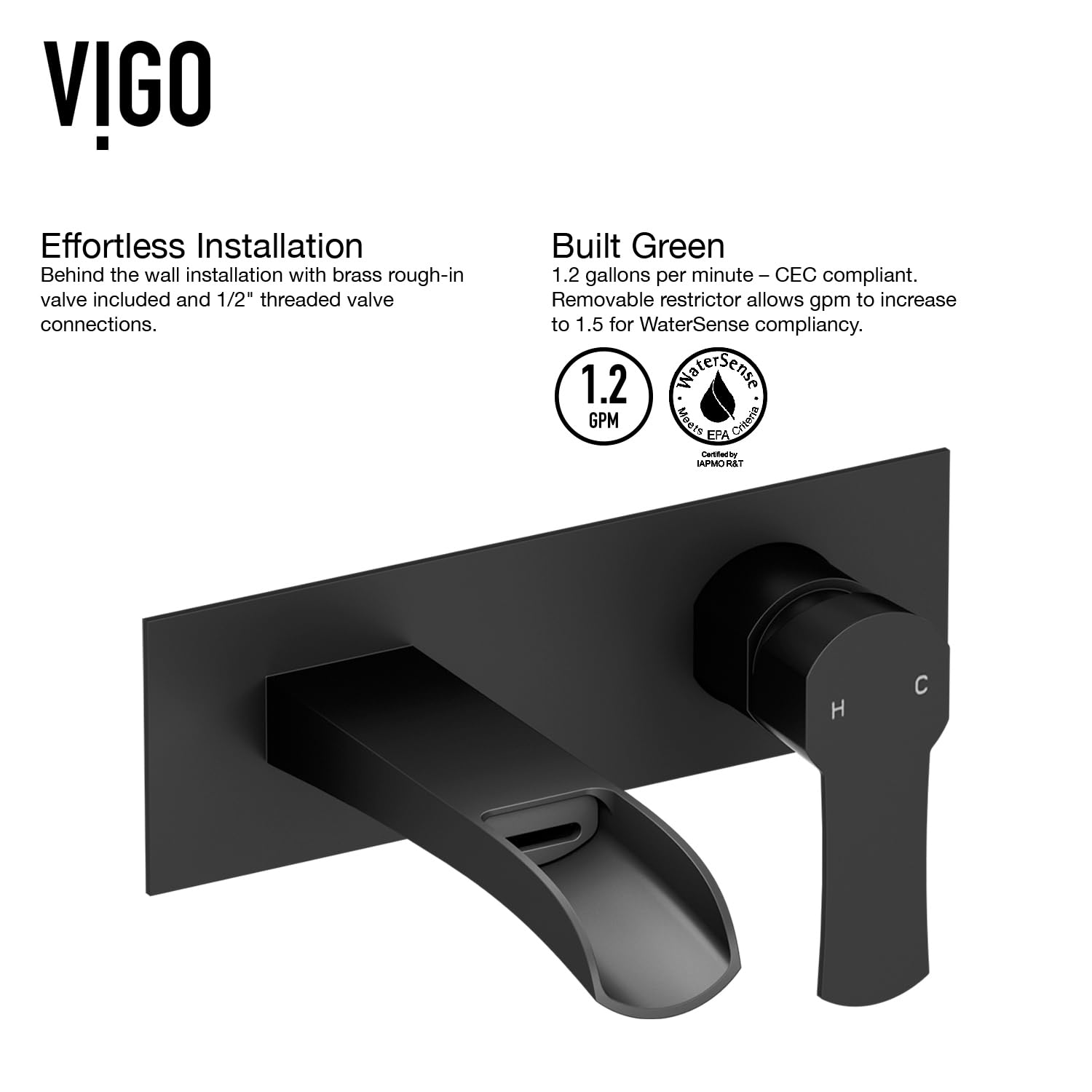 VIGO Cornelius 3.125 inch H Single Handle Bathroom Faucet in Matte Black - Wall Mount Faucet - Rough-in Valve Included VG05004MB