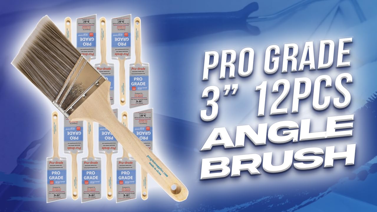 Pro Grade - Paint Brushes - 12Ea 3" Angle Brushes