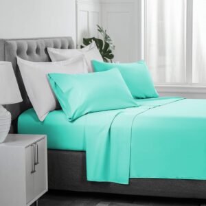 Full Size Sheet Set - Breathable Cooling Sheets - Hotel Luxury Bed Sheets - Extra Soft Sheets for Kids, Teens, Women & Men - Deep Pockets - 4 Piece Set - Wrinkle Free - Aqua Sky Blue Bed Sheets