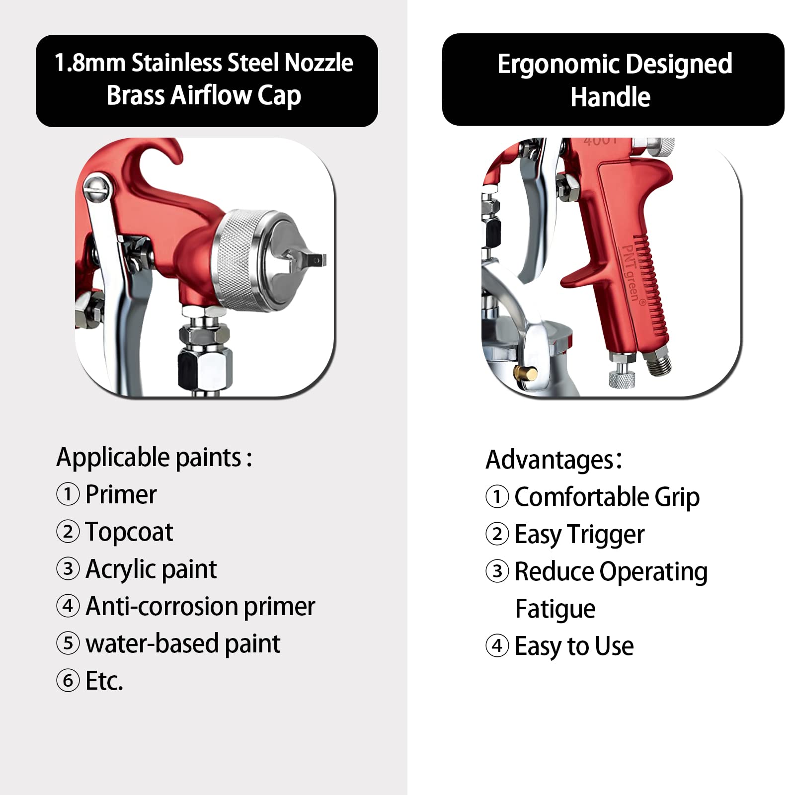 PNTGREEN HVLP Spray Gun Air Paint Sprayer Siphon Feed 1000CC Capacity, with 1.8mm Nozzle Professional Spray Guns for Painting Cars