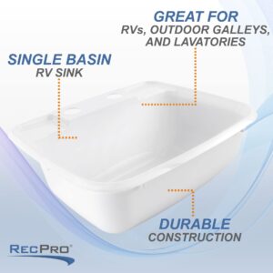 RecPro RV Rectangle Bathroom Sink (White) w/Brushed Nickel Teapot Faucet | RV Lavatory Sink w/faucet | Camper Sink