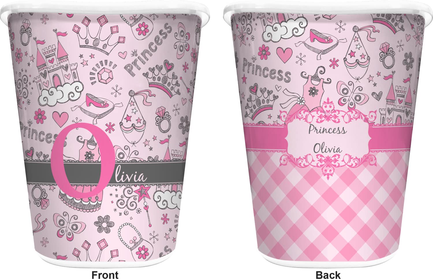 RNK Shops Personalized Princess Waste Basket - Double Sided (White)