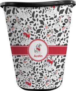 rnk shops personalized dalmation waste basket - double sided (black)