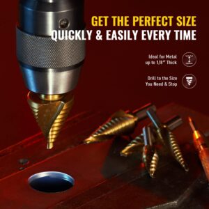 ZELCAN HSS 5PCS Titanium Spiral Grooved Step Drill Bit Set with Automatic Center Punch, Unibit Drill Bits Set for Sheet Metal with Aluminum Case, Multiple Hole Stepped up Bits for DIY Lovers