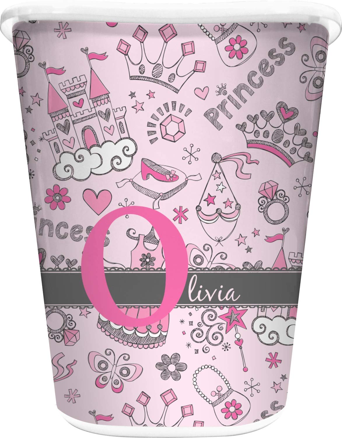 RNK Shops Personalized Princess Waste Basket - Double Sided (White)