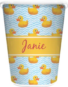 rnk shops personalized rubber duckie waste basket - double sided (white)