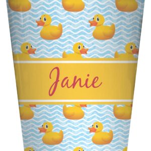 RNK Shops Personalized Rubber Duckie Waste Basket - Double Sided (White)