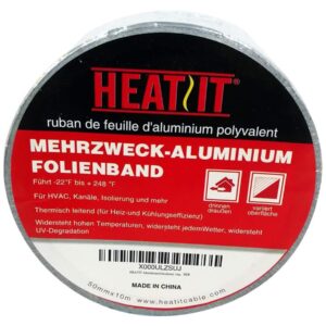 heatit aluminum foil tape professional grade 2 inch x 30 feet (10yard length) thick 5.3mil (2.4mil foil and 2.9mil backing paper) for hvac, ducts, pipes, metal repair, heating cable application etc