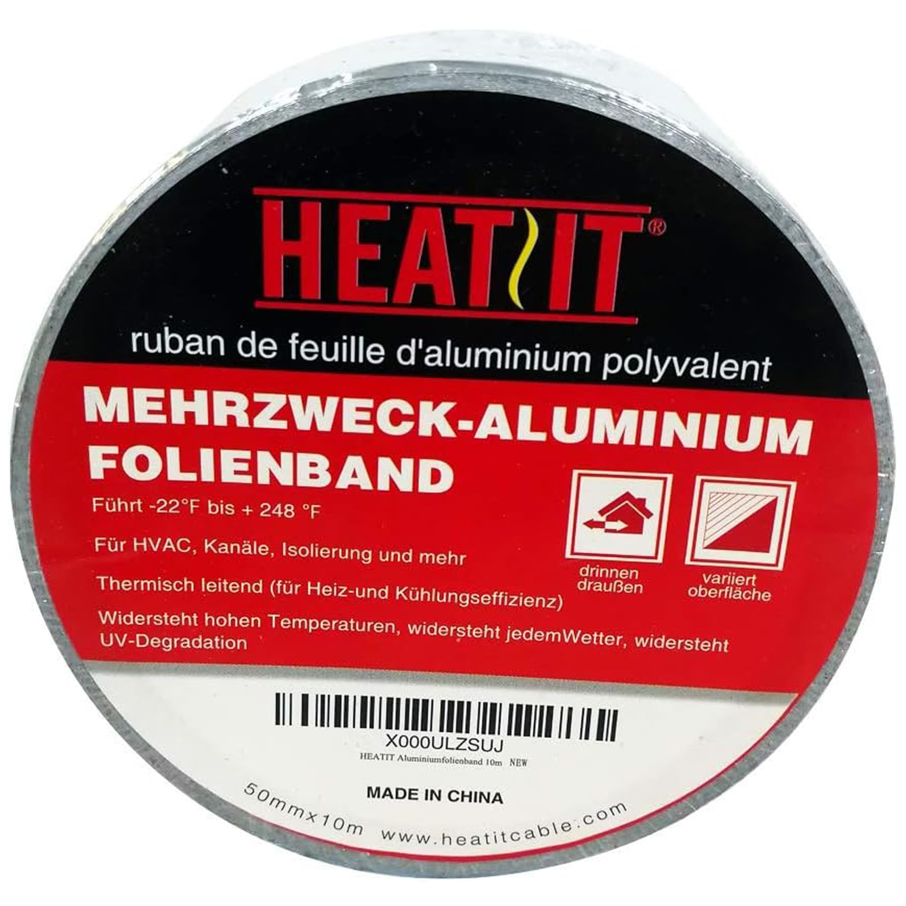 HEATIT Aluminum Foil Tape Professional Grade 2 inch x 30 feet (10yard Length) Thick 5.3mil (2.4mil foil and 2.9mil Backing Paper) for HVAC, Ducts, Pipes, Metal Repair, Heating Cable Application etc