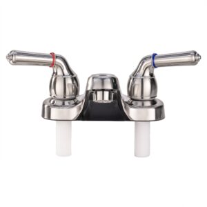 RecPro RV Rectangle Bathroom Sink (White) w/Brushed Nickel Teapot Faucet | RV Lavatory Sink w/faucet | Camper Sink