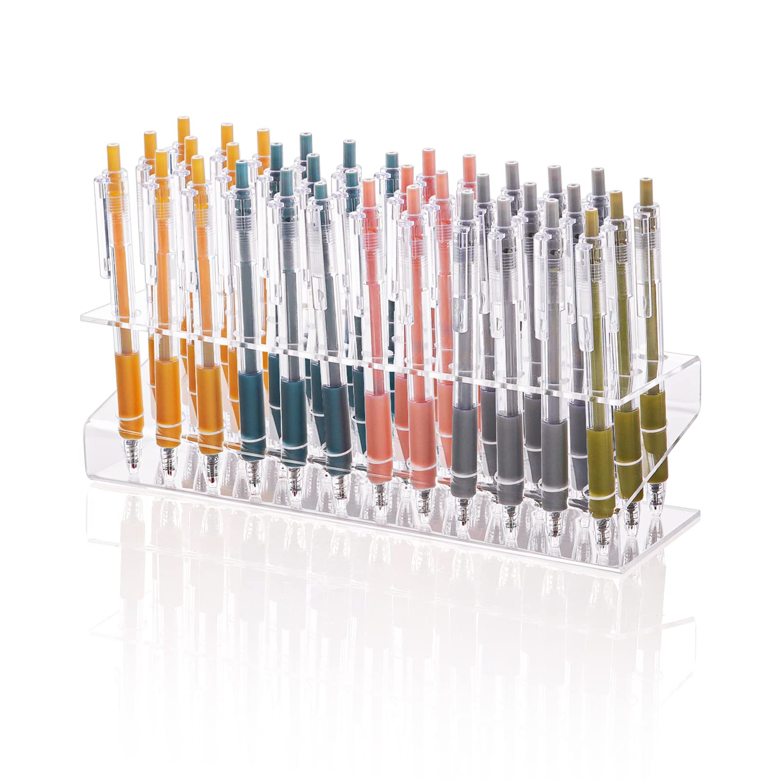 Fitlyiee Clear Acrylic Brush Display Pen Holder Z shaped Pen Organizer for Markers Coloured Pencils Paint Brushes Makeups (36 Slots)