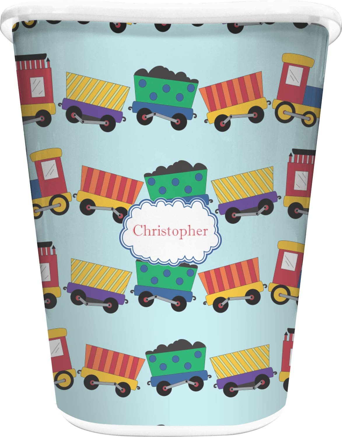 RNK Shops Personalized Trains Waste Basket - Double Sided (Black)