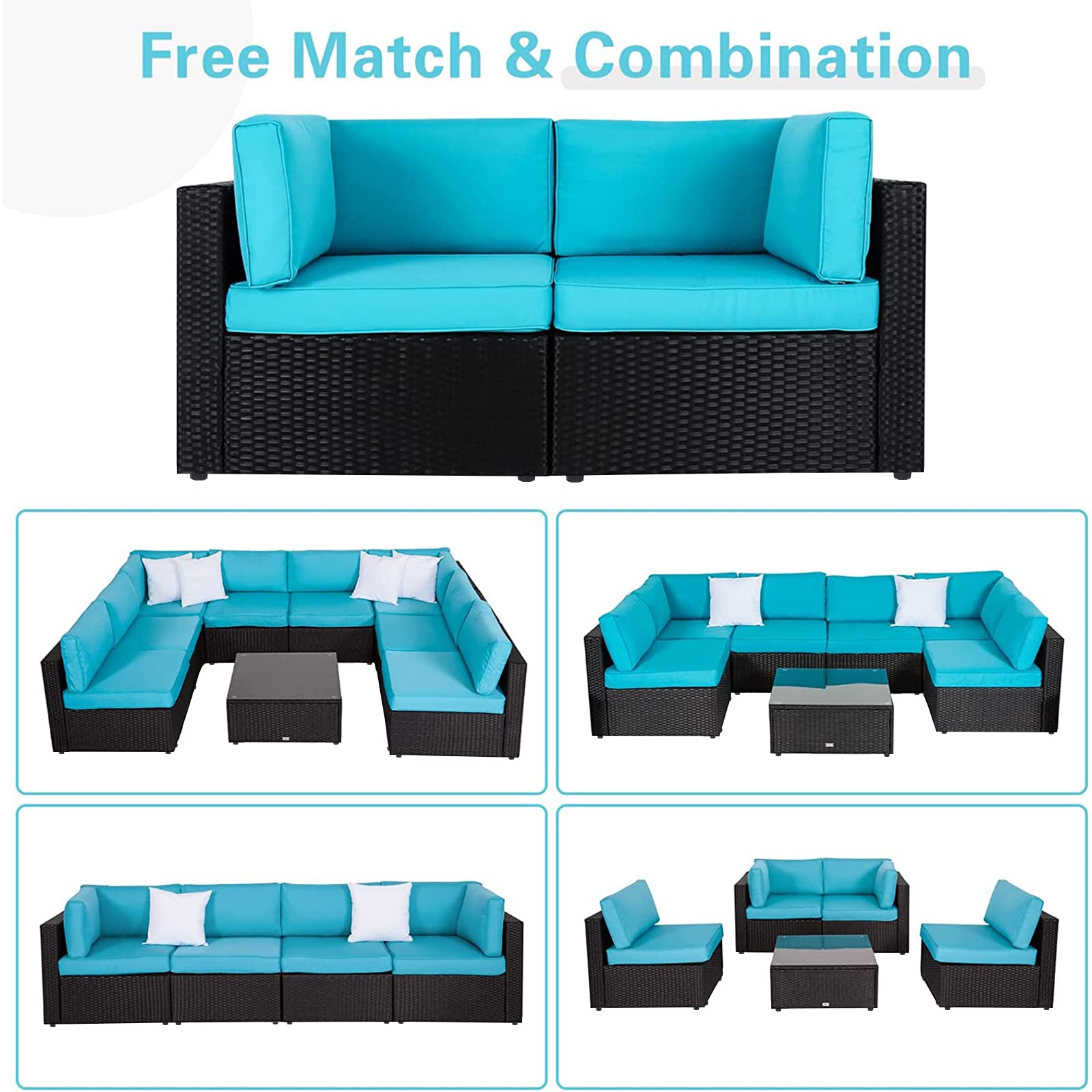 Kinsunny Wicker Loveseats Patio Sectional Corner Sofa Rattan Outdoor Thick Sofa Set