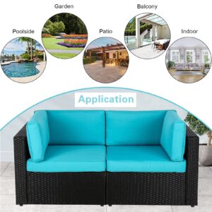 Kinsunny Wicker Loveseats Patio Sectional Corner Sofa Rattan Outdoor Thick Sofa Set