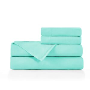 full size sheet set - breathable cooling sheets - hotel luxury bed sheets - extra soft sheets for kids, teens, women & men - deep pockets - 4 piece set - wrinkle free - aqua sky blue bed sheets