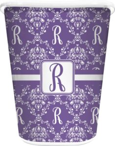 rnk shops personalized initial damask waste basket - double sided (white)