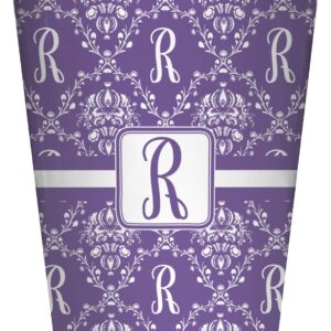 RNK Shops Personalized Initial Damask Waste Basket - Double Sided (White)