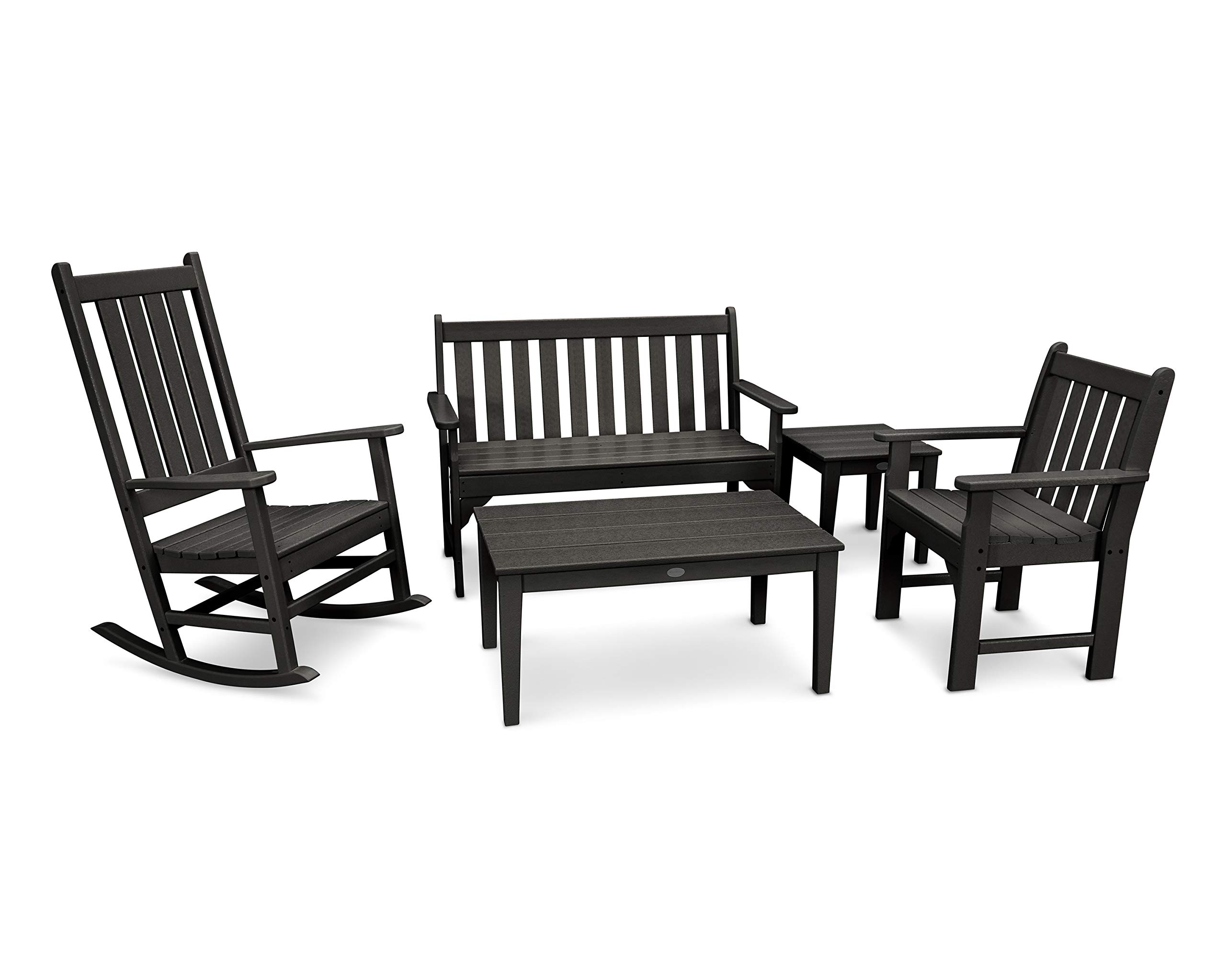 Polywood Vineyard 5-Piece Bench & Rocking Chair Set (Black)