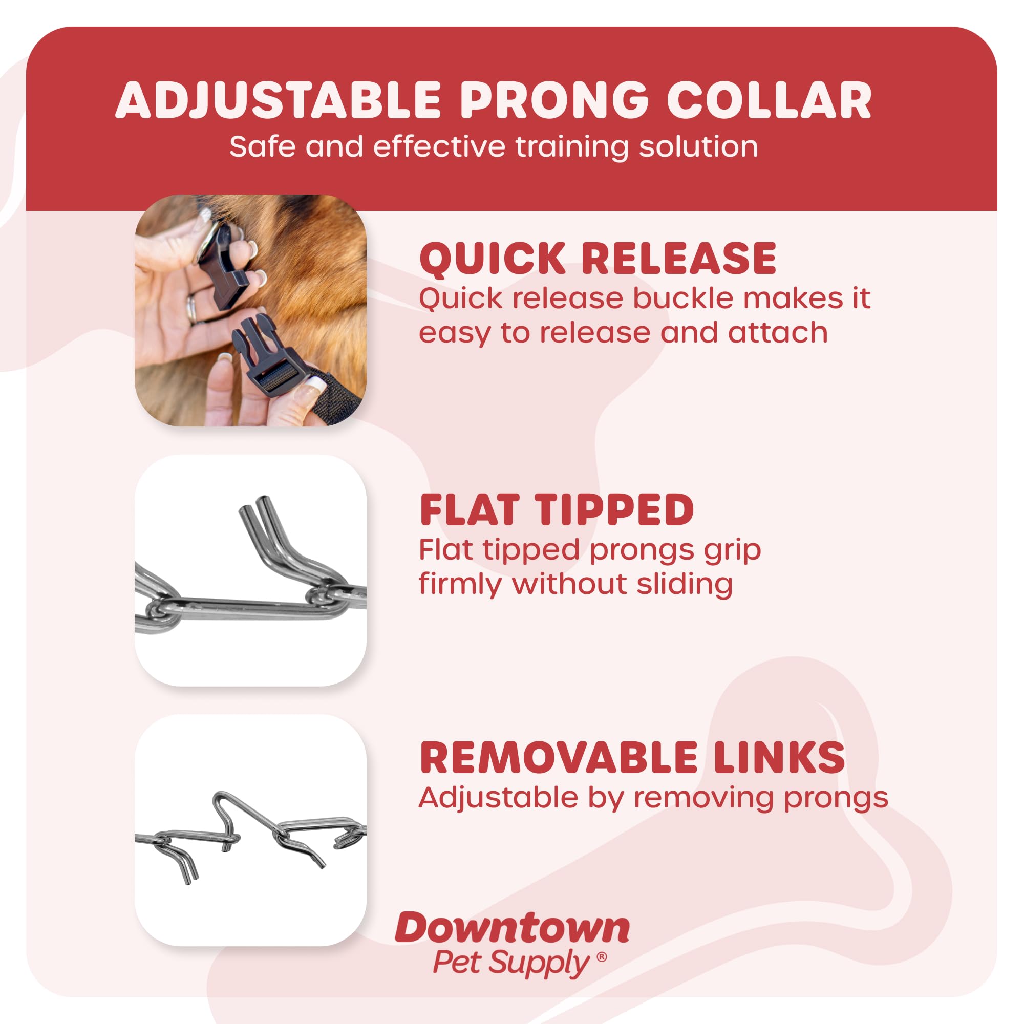 Downtown Pet Supply Chrome Plated/Nylon Prong Collar for Dogs, Medium - Adjustable, No-Choke and No Pull Dog Collar with Removable Links - Pinch Collar for Dogs 20-40 lbs and 20" Neck Width