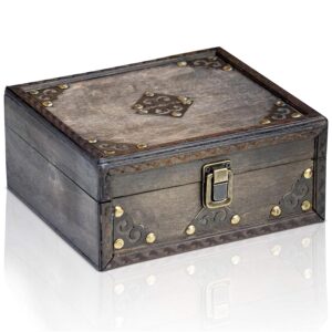 brynnberg - pirate treasure chest storage box - monk 7.9x7.1x3.5 - durable wooden treasure chest with lock - unique handmade decorative wood storage box - vintage wood chest box - the best gift