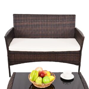 Tangkula Rattan Sofa 4 PCS Patio Wicker Furniture Set Outdoor Garden Lawn Poolside, OneSize, Beige