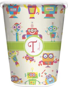 youcustomizeit personalized rocking robots waste basket - double sided (white)