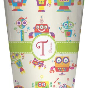 YouCustomizeIt Personalized Rocking Robots Waste Basket - Double Sided (White)