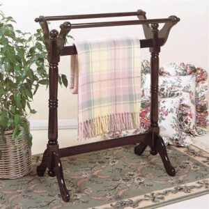 freestanding wood blanket rack for living room, 3 tier towel organizer for throw blankets and quilts, floor stand holder for bathroom, laundry, living room, pool area, dark cherry brown