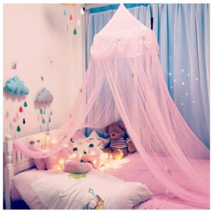 nydecor mosquito net canopy bed curtains dome princess stars bed reading tent for girls kids single twin full queen size bed, room decor(pink)