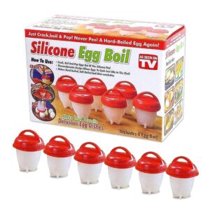 shaliyan egg cooker-6 pack 6 exclusively and holder 6 nonstick silicone seen on tv hard boiler poache, standard, white/red