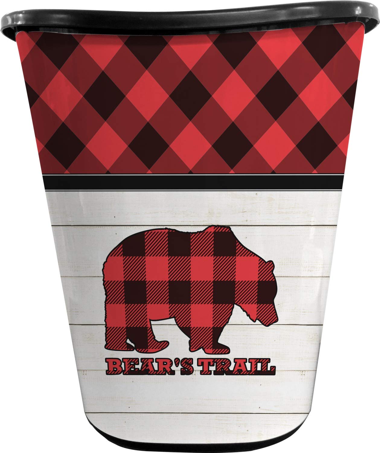 RNK Shops Personalized Lumberjack Plaid Waste Basket - Double Sided (Black)