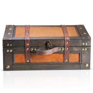 brynnberg - pirate treasure chest storage box - marco 15x10.6x5,5" - durable wooden treasure chest with lock - unique handmade decorative wood storage box - vintage wood chest box - the best gift