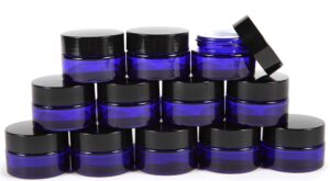 vivaplex, 12, cobalt blue, 15 ml, round glass jars, with inner liners and black lids