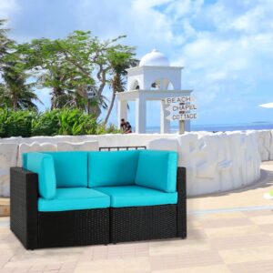 Kinsunny Wicker Loveseats Patio Sectional Corner Sofa Rattan Outdoor Thick Sofa Set