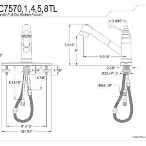 Kingston Brass GSC7570TL Templeton Single-Handle Pull-Out Kitchen Faucet, 8-9/16", Matte Black