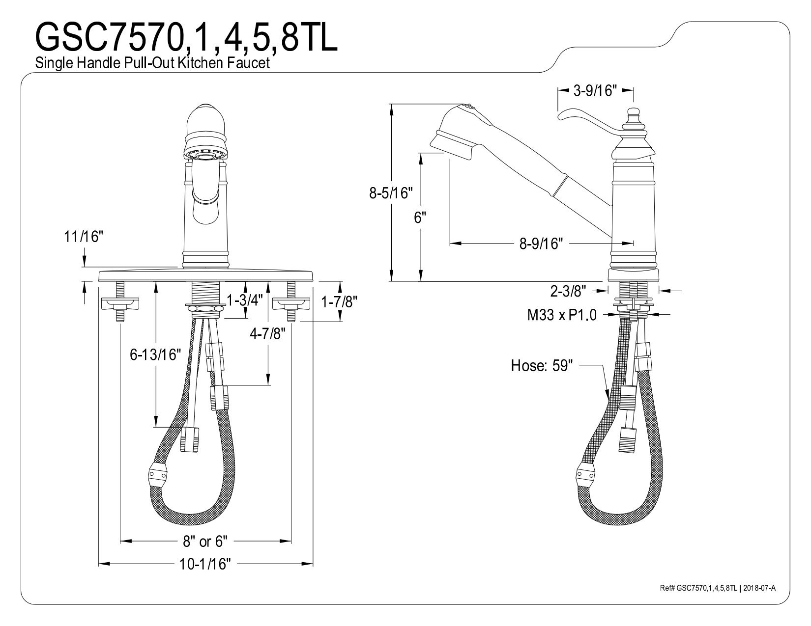 Kingston Brass GSC7570TL Templeton Single-Handle Pull-Out Kitchen Faucet, 8-9/16", Matte Black