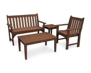 polywood vineyard 4-piece bench seating set (teak)