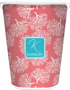 rnk shops personalized coral & teal waste basket - double sided (white)